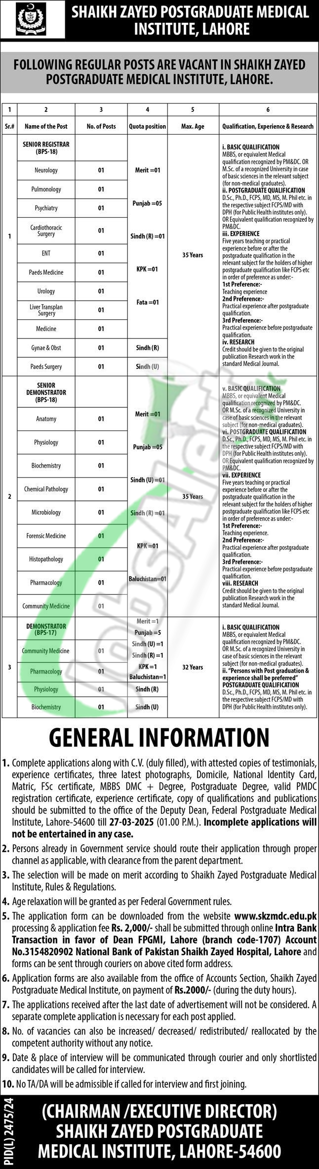 Sheikh Zayed Hospital Jobs 2025 Online Apply