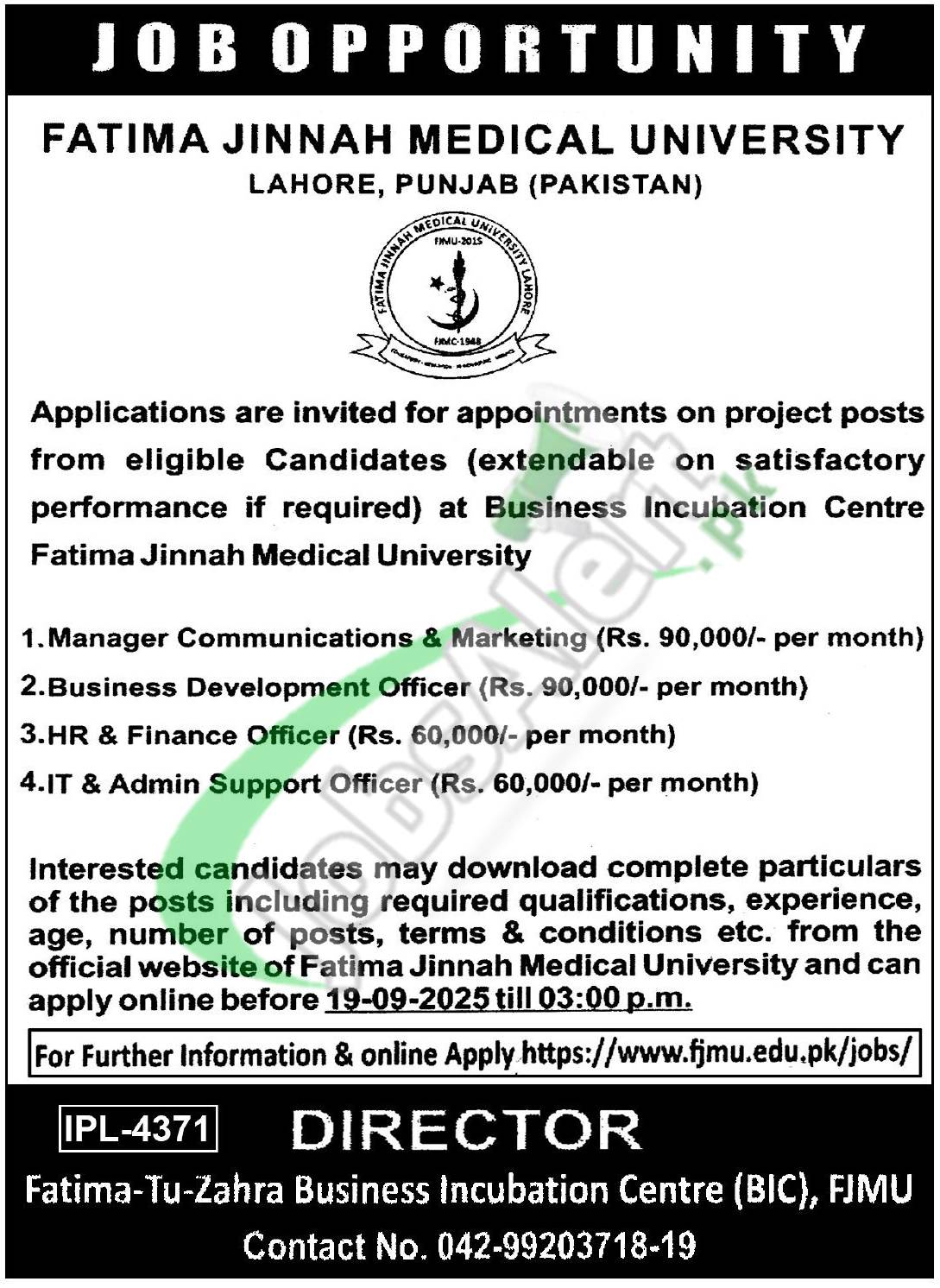 Fatima Jinnah Medical University Lahore Jobs 2025